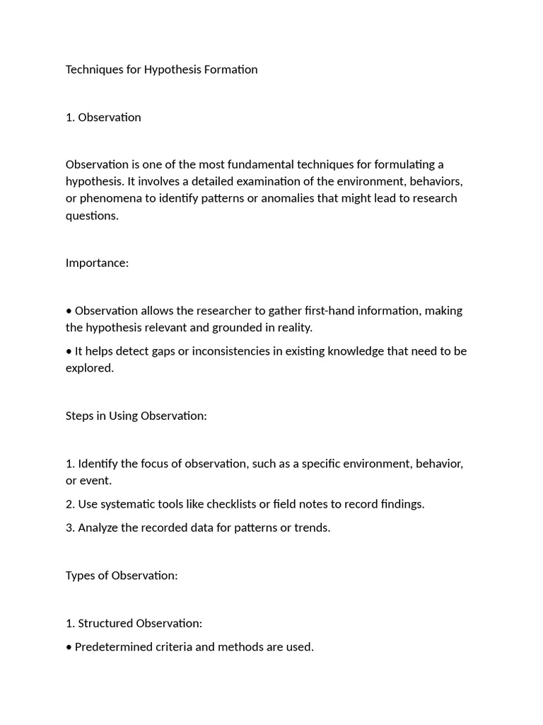 Techniques For Hypothesis Formation | PDF | Causality | Dependent And Independent Variables