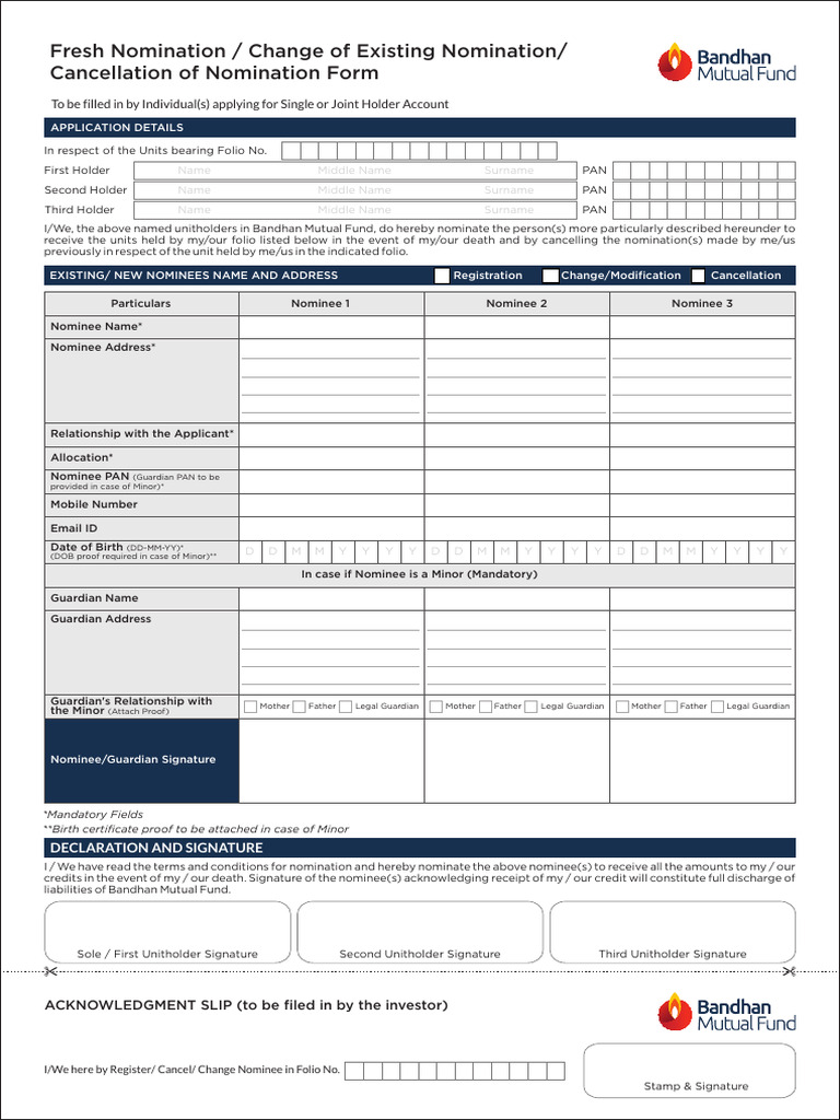 Bandhan Mutual Fund Nomination Form | PDF