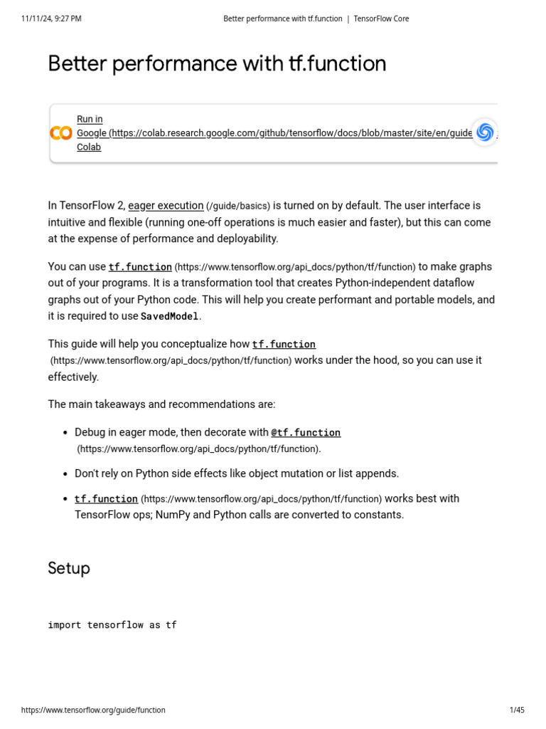 Better Performance With TF - Function - TensorFlow Core | PDF | Parameter (Computer Programming ...