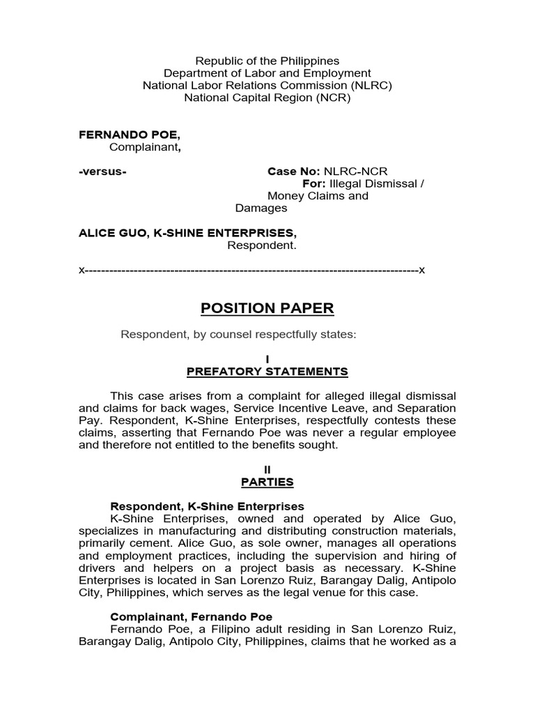 ECHAVEZ Respondents POSITION PAPER | PDF | Employment | Affidavit