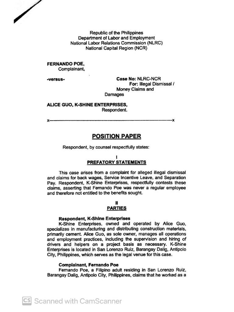 Position Paper - Labor RESPONDENT | PDF