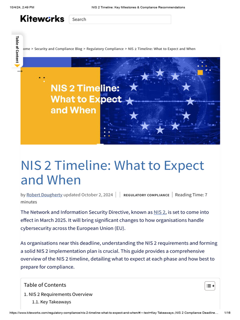NIS 2 Compliance: Timeline & Steps | PDF | Security | Computer Security