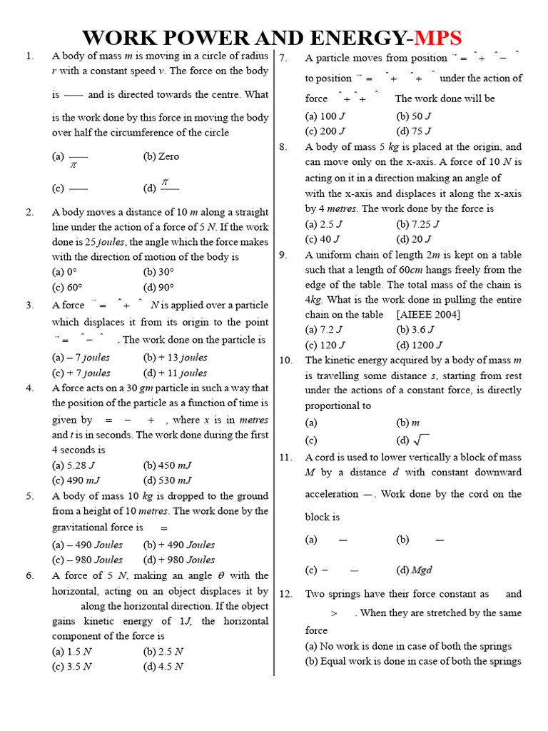 Work Power and Energy - MPS | PDF | Force | Kinetic Energy