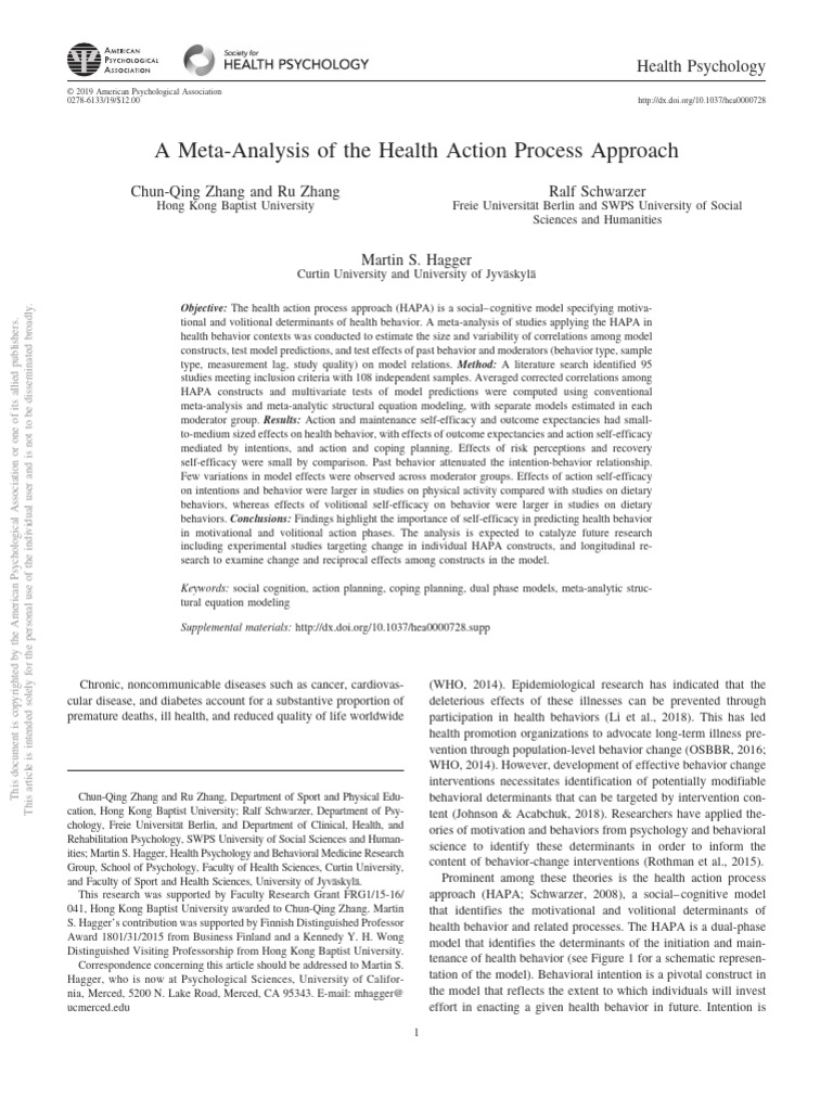 A Meta-Analysis of The Health Action Process Approach | PDF | Meta ...