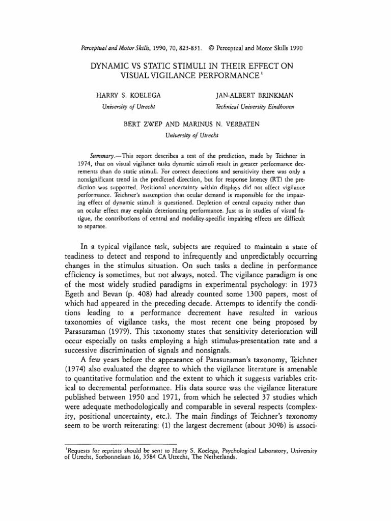 Koelega Et Al 1990 Dynamic Vs Static Stimuli in Their Effect On Visual ...