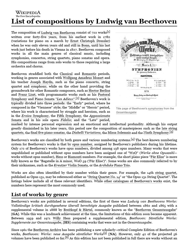 List of Compositions by Ludwig Van Beethoven - Wikipedia | PDF | Ludwig ...