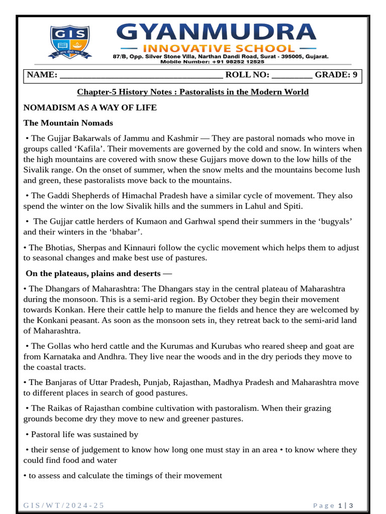 G9 Notes History CH-5 | PDF | Pastoralism | Agriculture