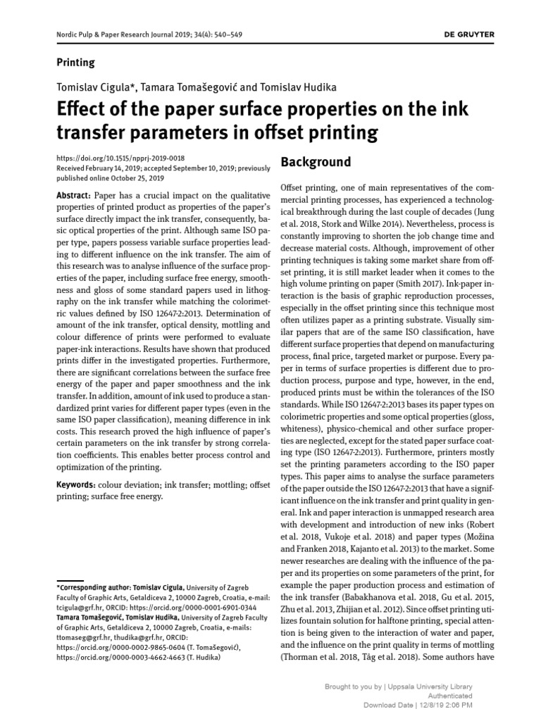 Effect of The Paper Surface Properties o | PDF | Paper | Metrology