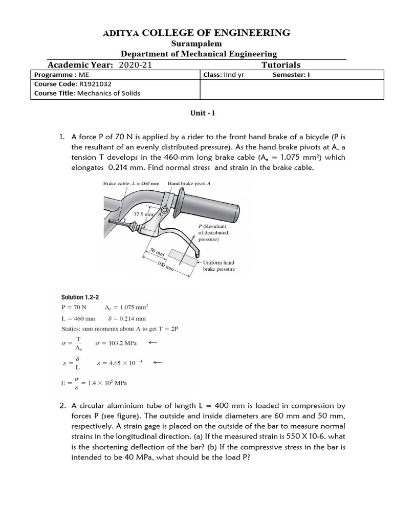 MoS Tutorial Questions With Ans | PDF | Stress (Mechanics) | Bending