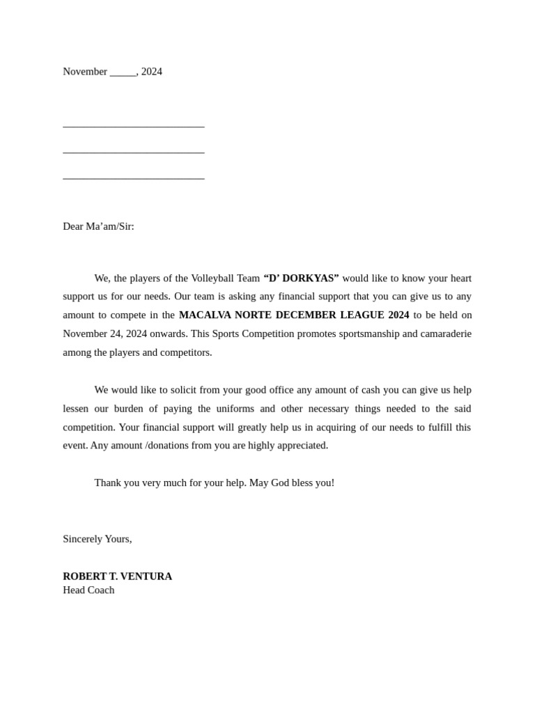 Dorkyas Solicitation Leteter | PDF