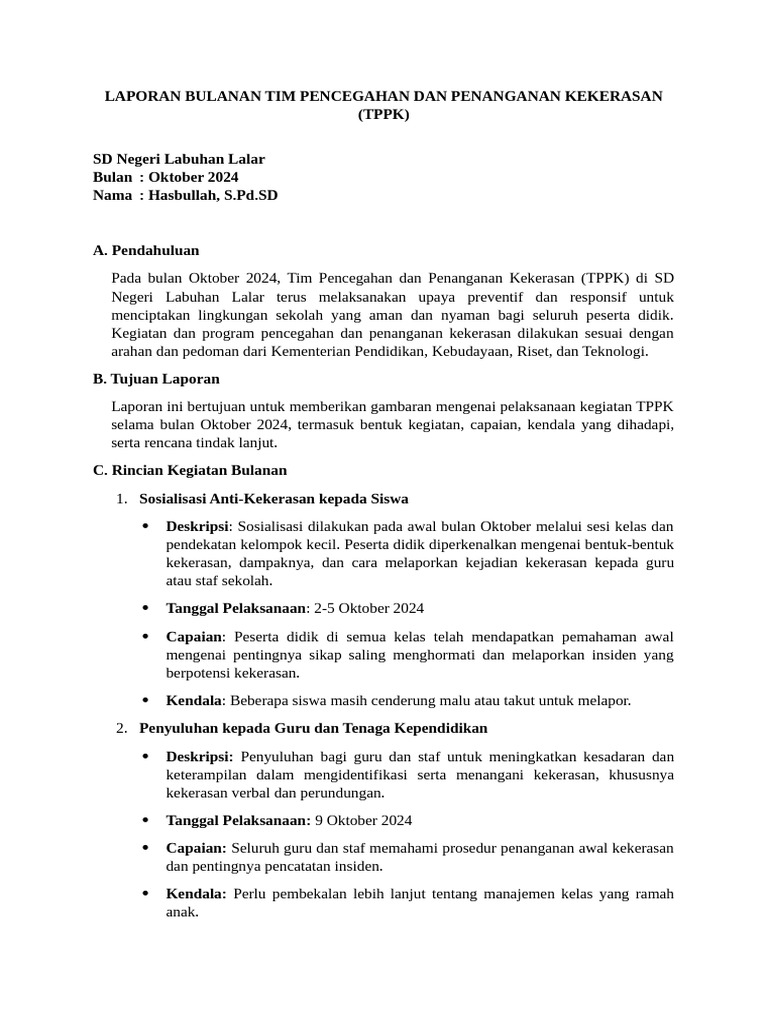 Program Kerja TPPK SD Labuhan Lalar | PDF