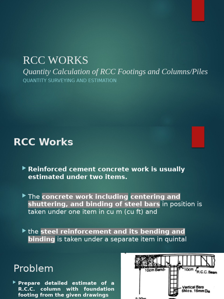 5 RCC - Quantity Calculation of RCC Footings and Columns Piles | PDF