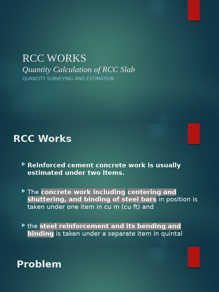7 RCC - Quantity Calculation of Slab | PDF