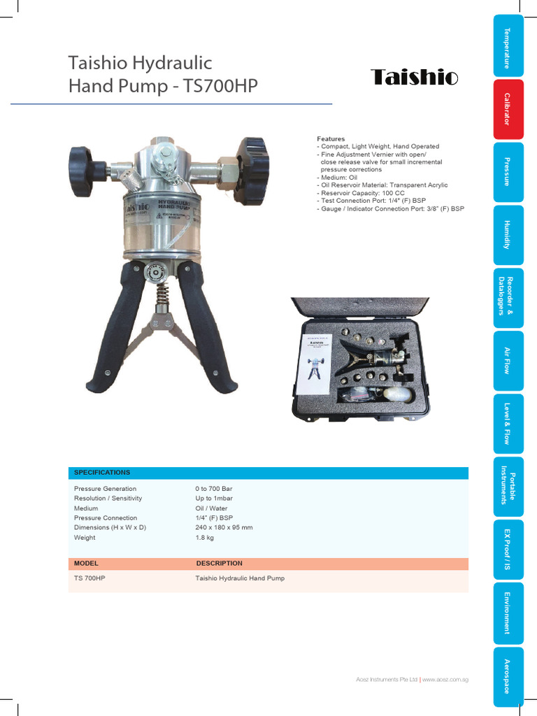 Taishio Hydraulic Handpump TS700HP | PDF | Gas Technologies | Chemical ...
