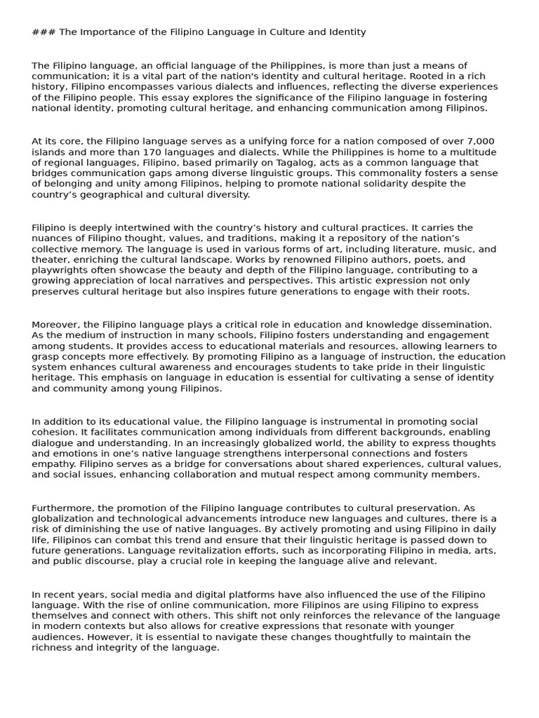 The Importance of Language in Everyday Life | PDF | Philippines ...