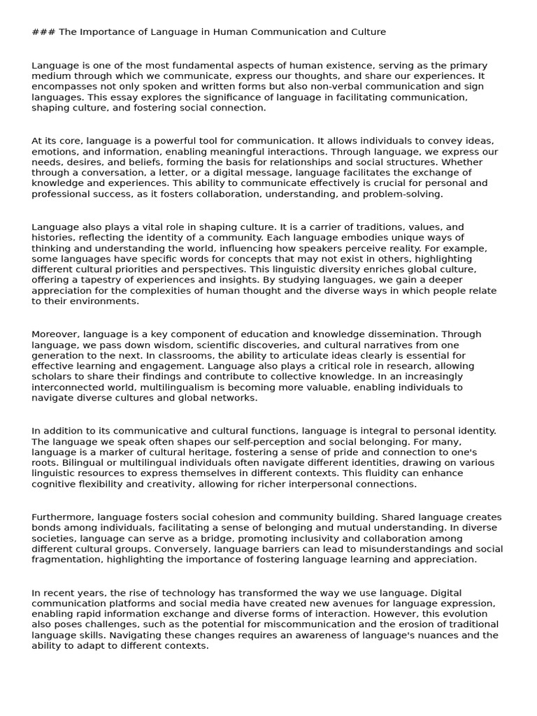 Significance of Language in Culture | PDF | Communication | Identity ...
