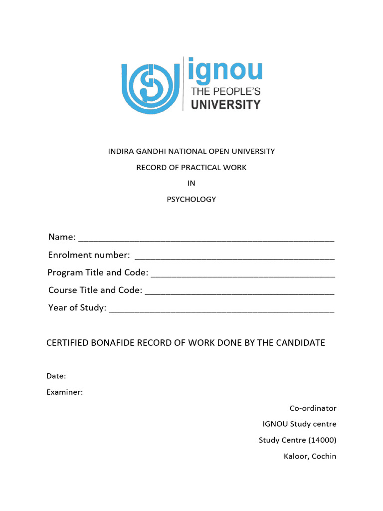 PRACTICAL - Ignou FRONT PAGE & Content Table | PDF