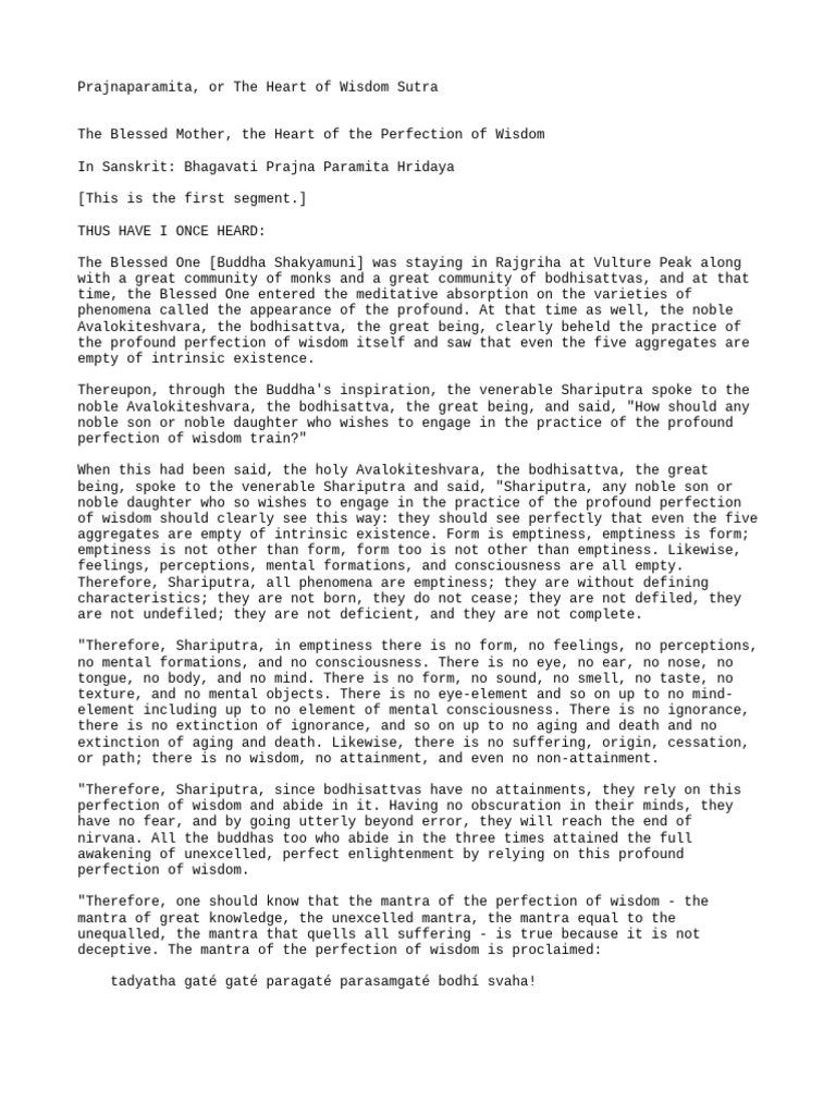 Prajnaparamita, or The Heart of Wisdom Sutra (Dalai Lama:Jinpa, 2005) | PDF | Bodhisattva ...