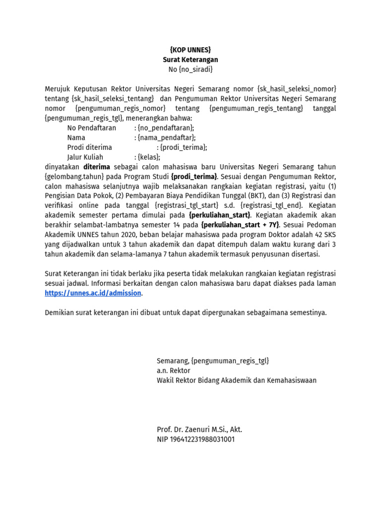 Template LOA S3 Unconditional | PDF