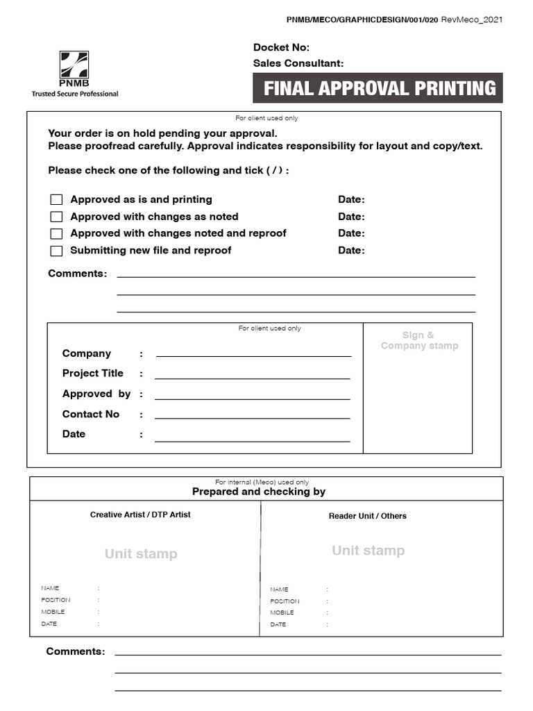 Form - PNMB Final Approval Printing | PDF
