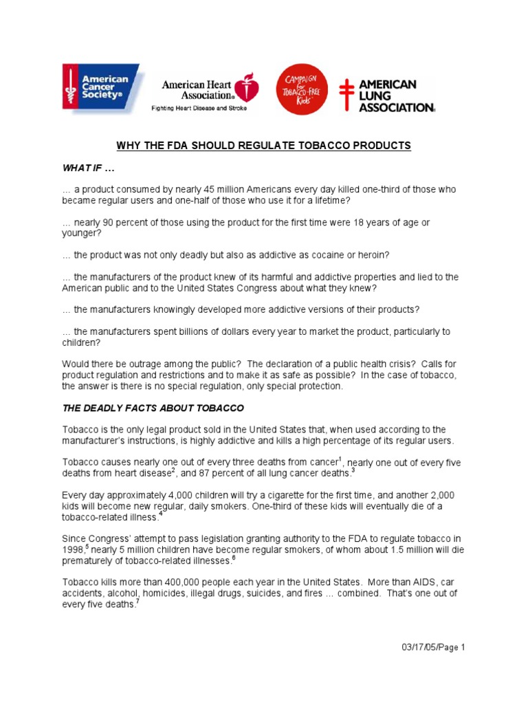 Position Paper On FDA As Authority Over Tobacco | PDF | Cigarette ...