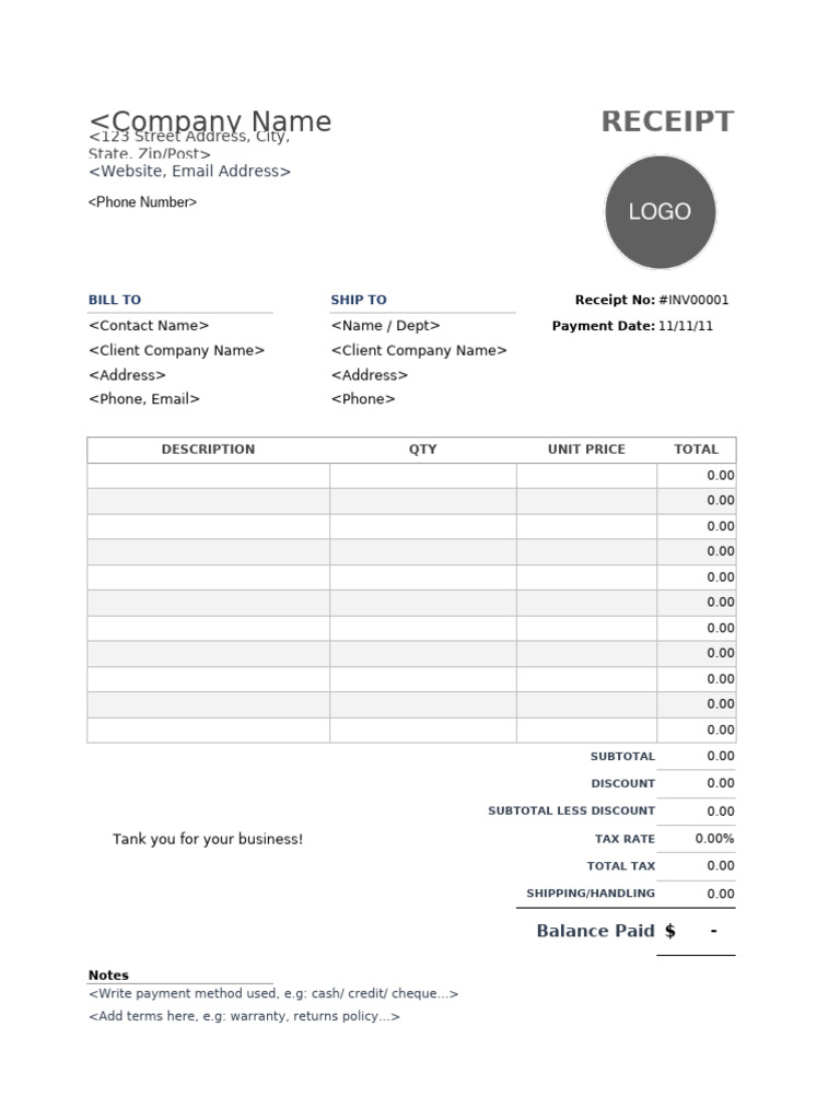 Receipt Template Printable | PDF