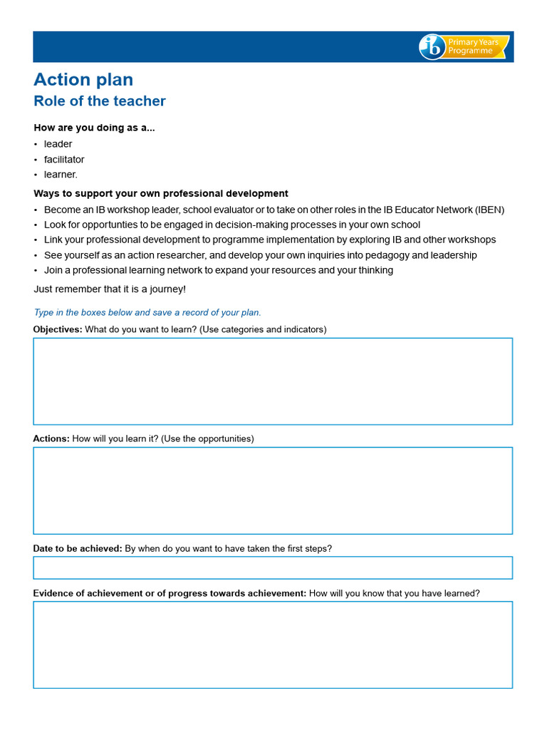 Pyp Action Plan Role Teacher - Rev | PDF
