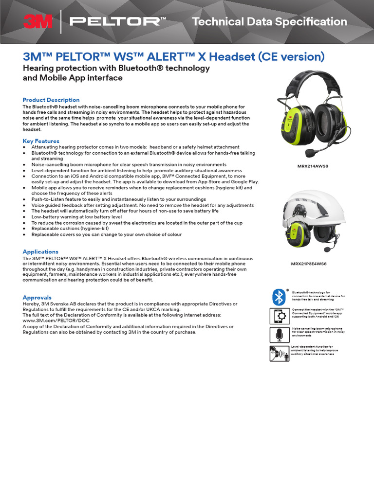 3m Peltor Ws Alert X Technical Data Sheet (2) 2 | PDF | Bluetooth ...