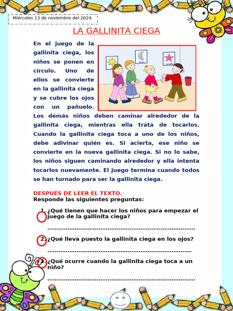 Juego Infantil: La Gallinita Ciega | PDF