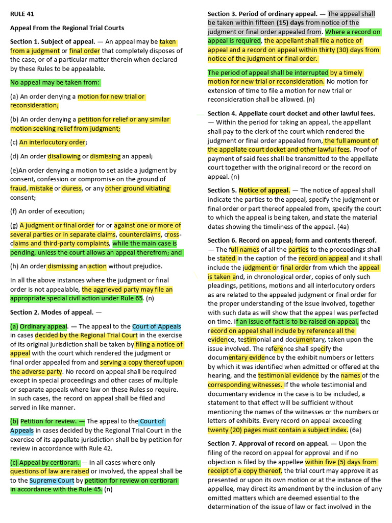 RULE 41 Appeal From The Regional Trial Courts | PDF | Appeal | Judgment ...