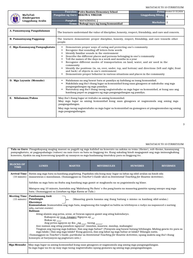 DLL Kindergarten Q2 W4 | PDF