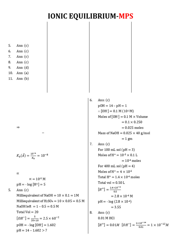 Ionic Equilibrium-MPS-Sol | PDF | Ph | Acid