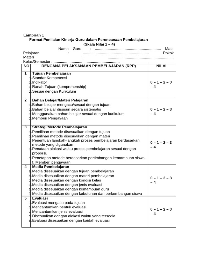 Format Penilaian Kinerja Guru | PDF