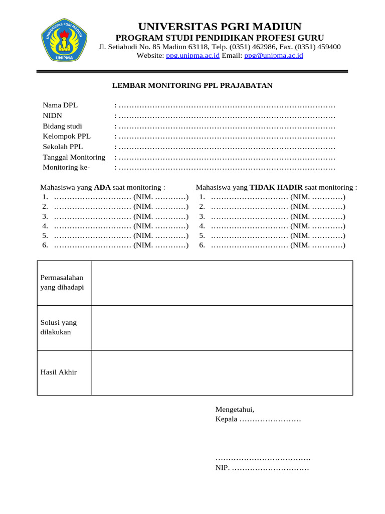 DPL & GP - 06 Lembar Monitoring | PDF