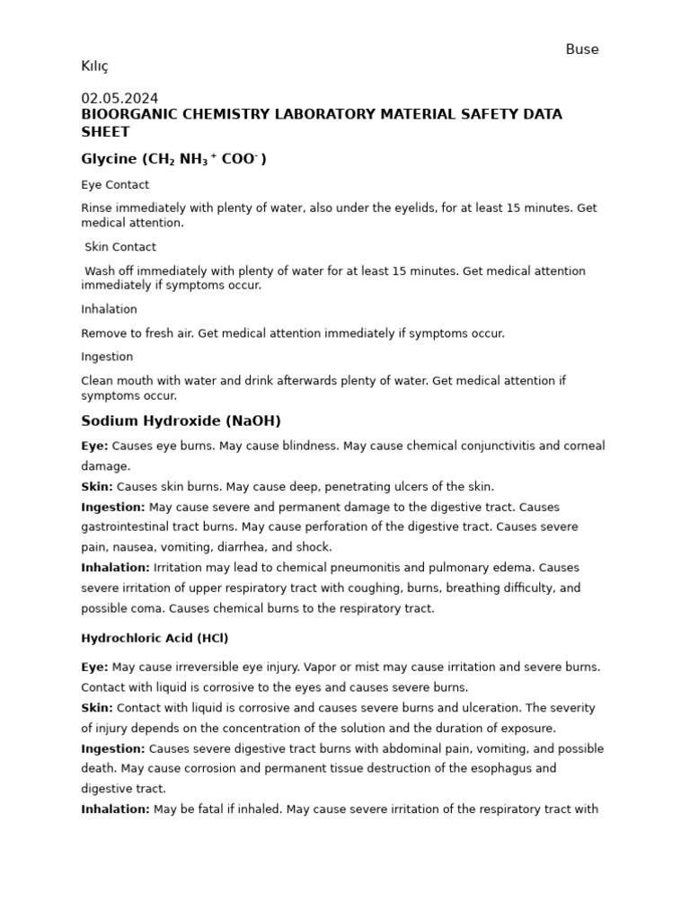 Bioorganic Chemistry Laboratory Material Safety Data Sheet | PDF