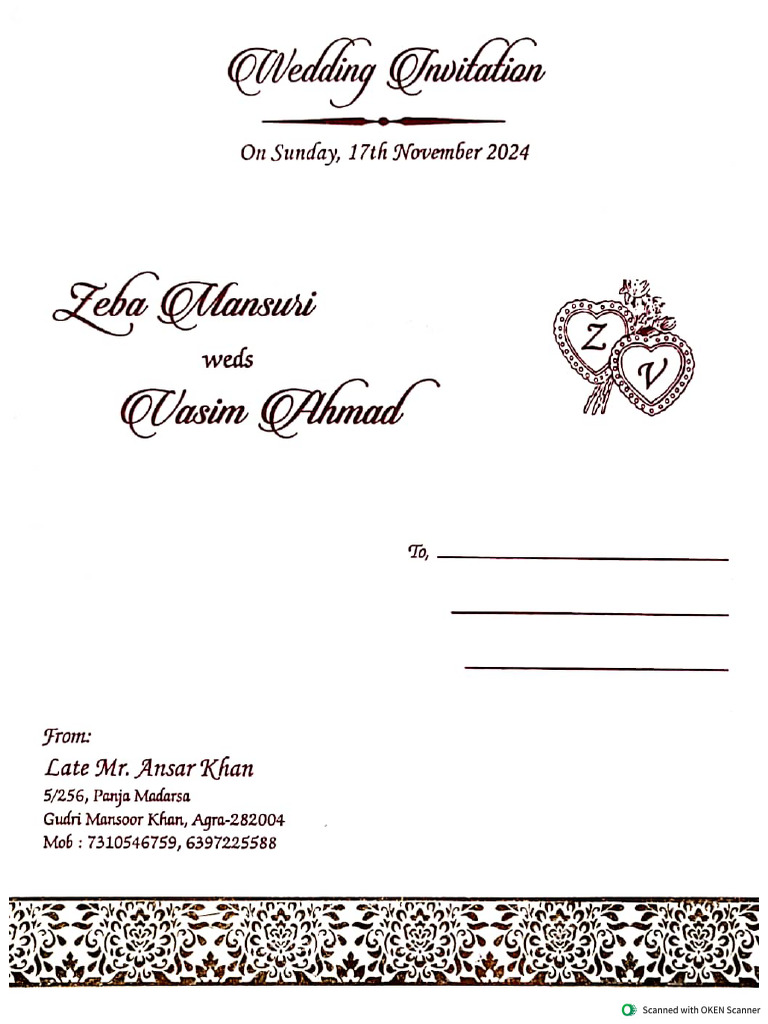 Zeba Wedding Invitation | PDF