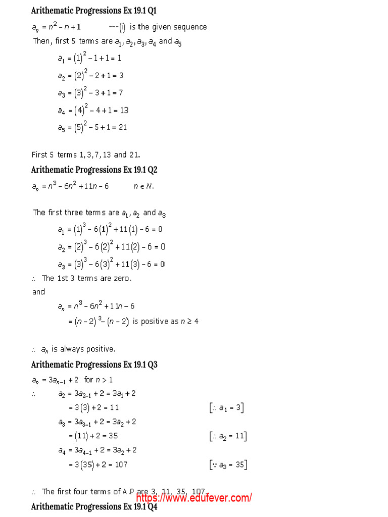 Chapter 19 Arithmetic Progressions Pdf