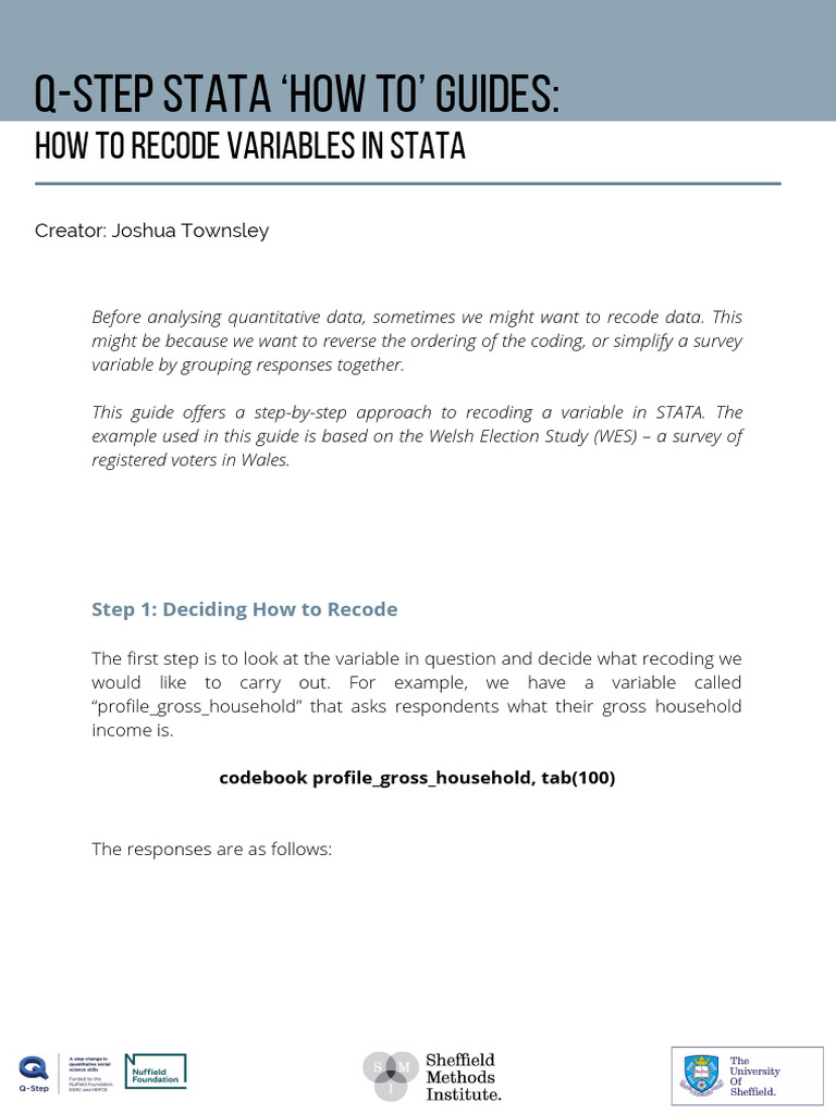 Stata How To Recode Variables | PDF