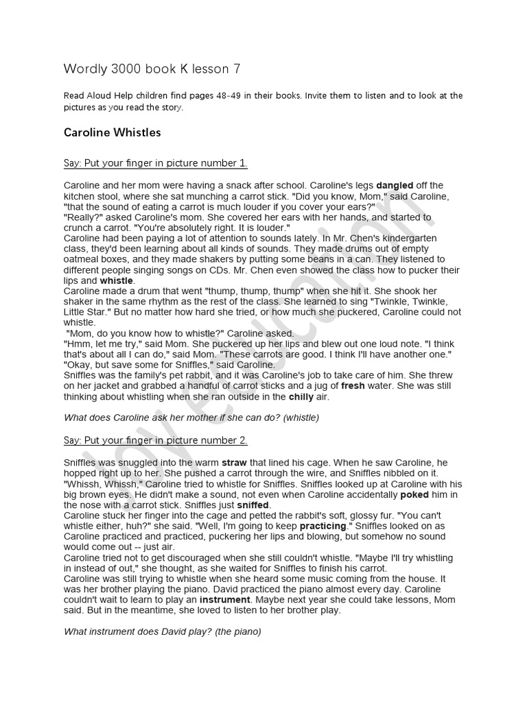 Wordly 3000 Book K Lesson 7 | PDF