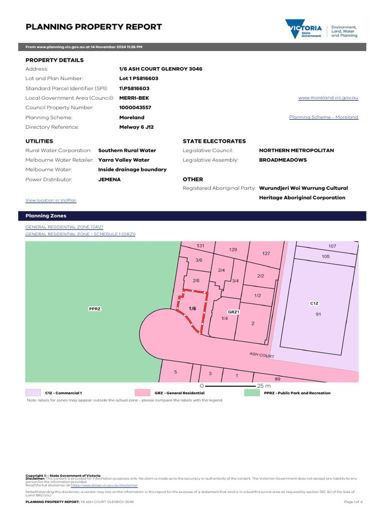 1 6 Ash Court Glenroy (ID427304352) Vicplan Planning Property Report | PDF | Building Code