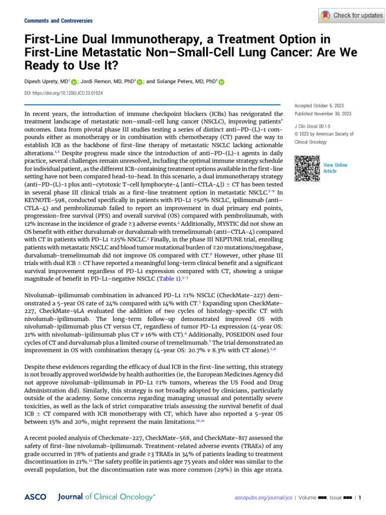 Uprety Et Al 2023 First Line Dual Immunotherapy A Treatment Option in ...