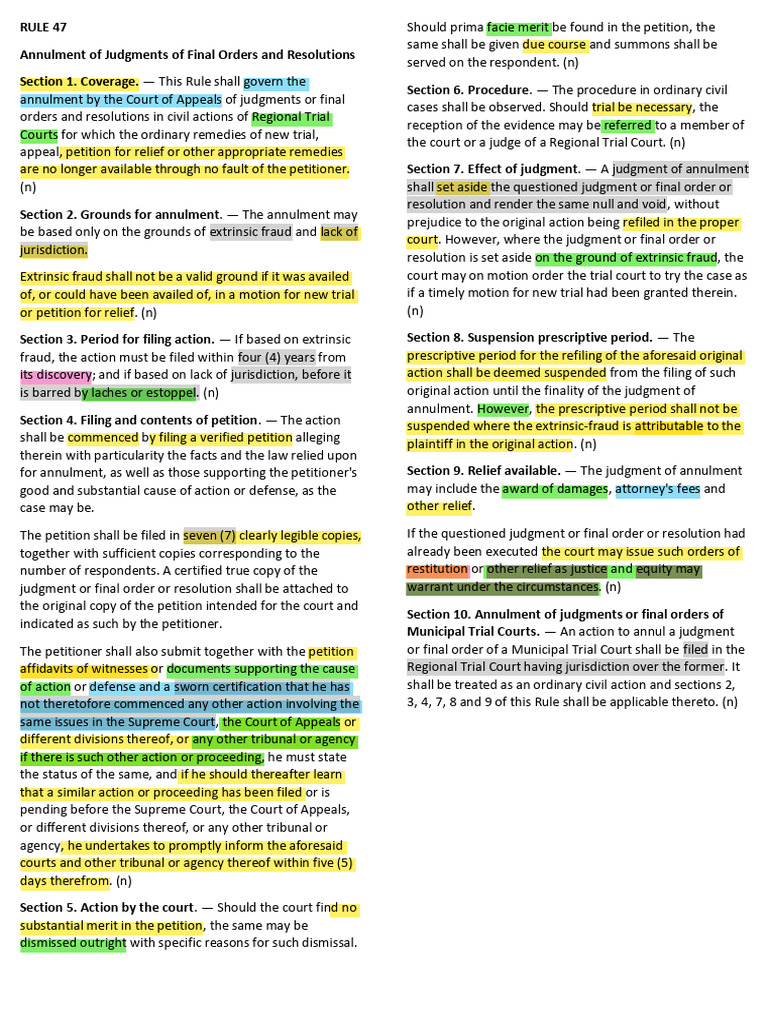 RULE 47 Annulment of Judgments of Final Orders and Resolutions | PDF ...