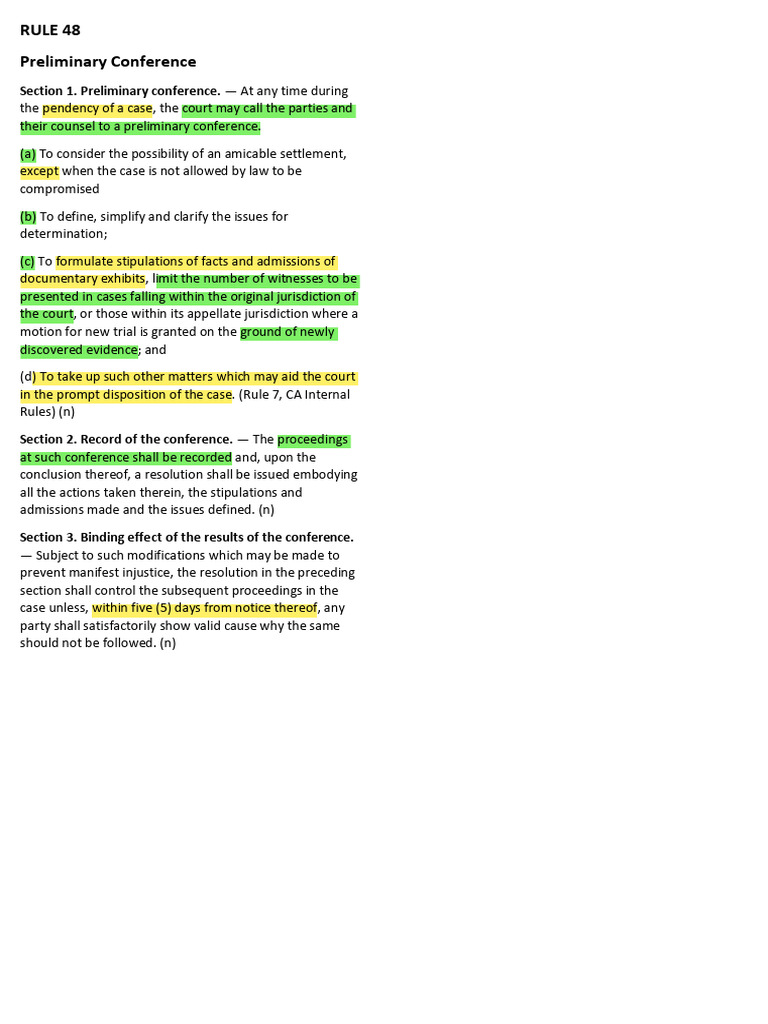 Rule 48: Preliminary Conference Guidelines | PDF