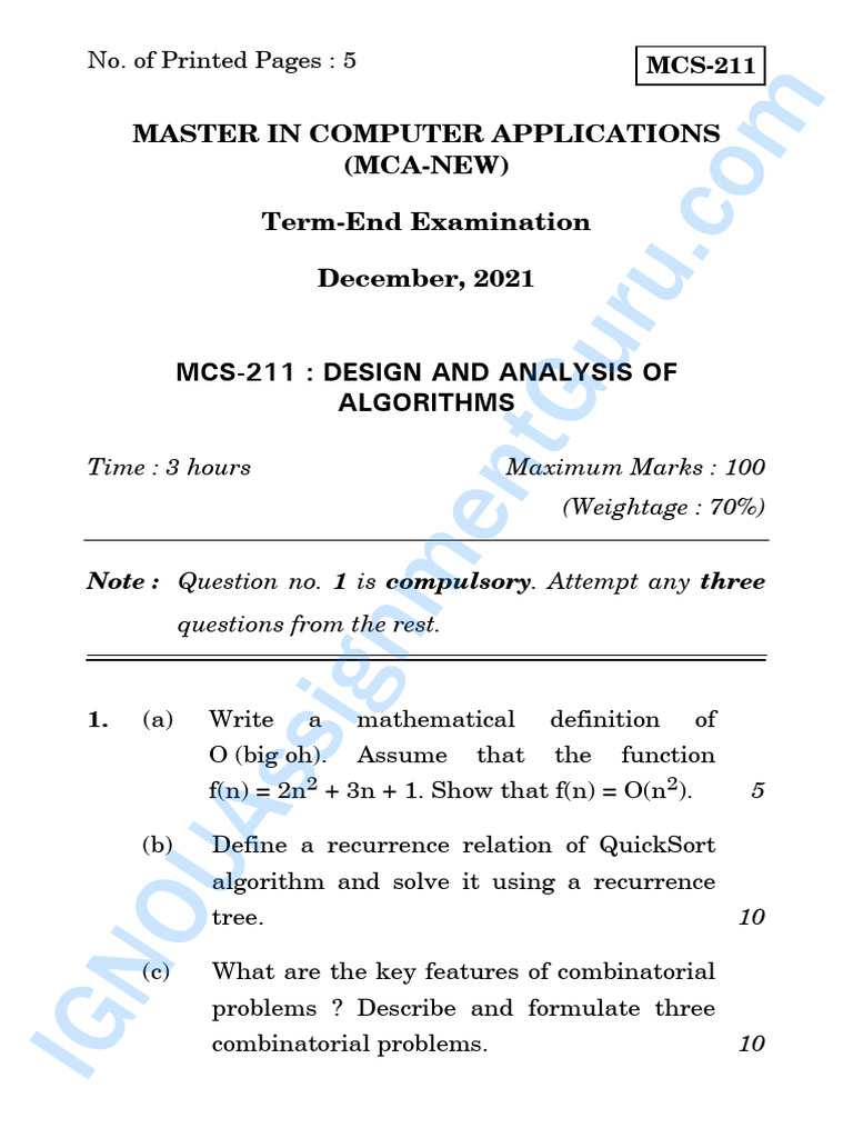 MCA Algorithm Exam Guide | PDF | Computational Complexity Theory | Mathematical Relations