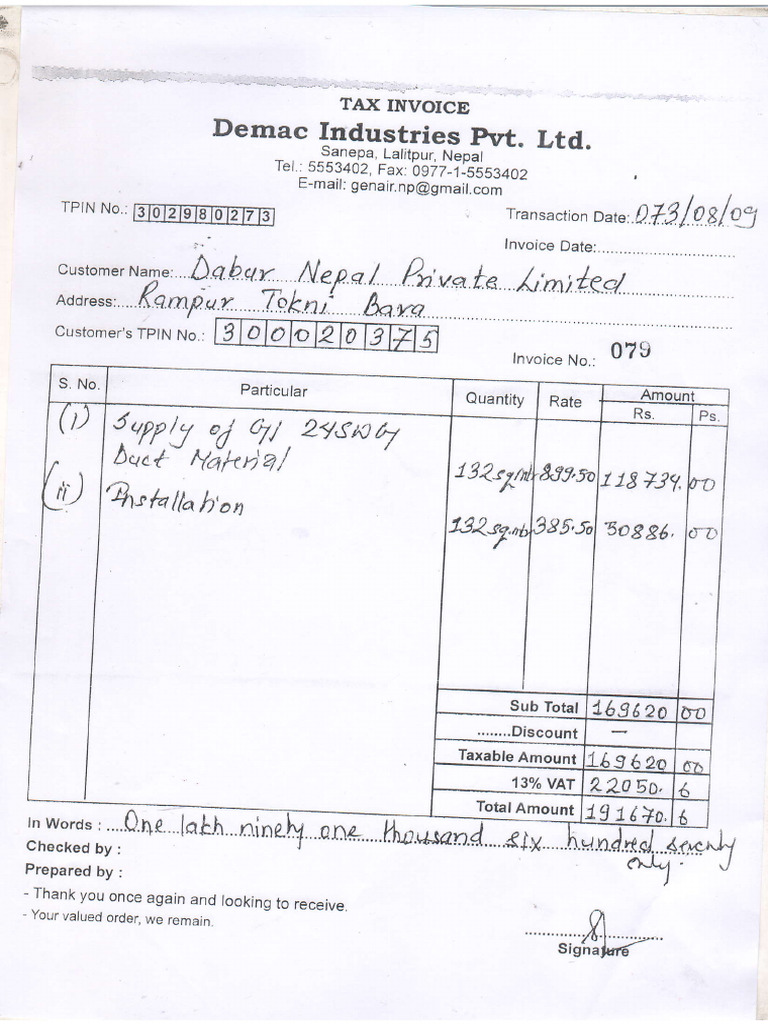 Bill of Duct - Laminate Store | PDF