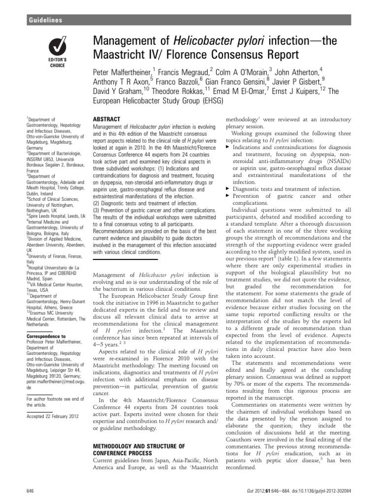 【Gut】Management of Helicobacter pylori infection - the Maastricht IV: Florence Consensus Report ...
