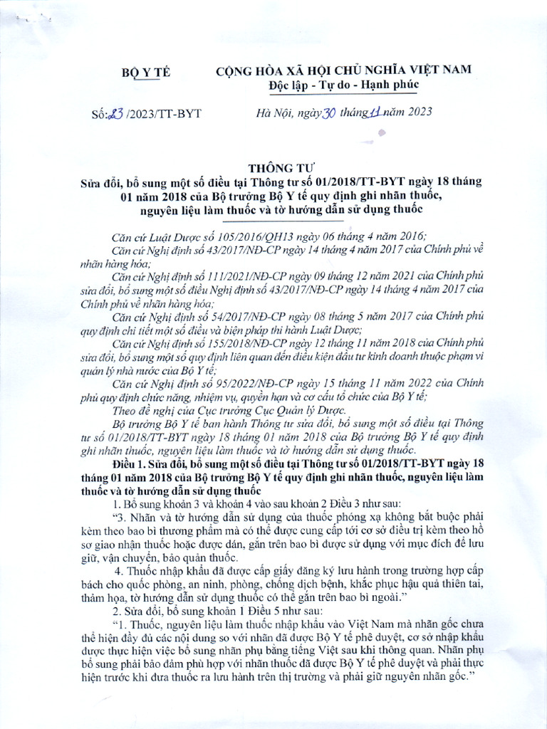 Bổ sung qđ ghi nhãn thuốc TT 23-2023-TT-BYT | PDF