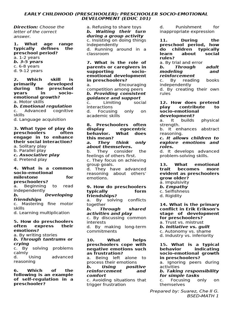 Educ 101 Post Assessment Answer Key (1 Copy) | PDF | Preschool | Human Life Stages
