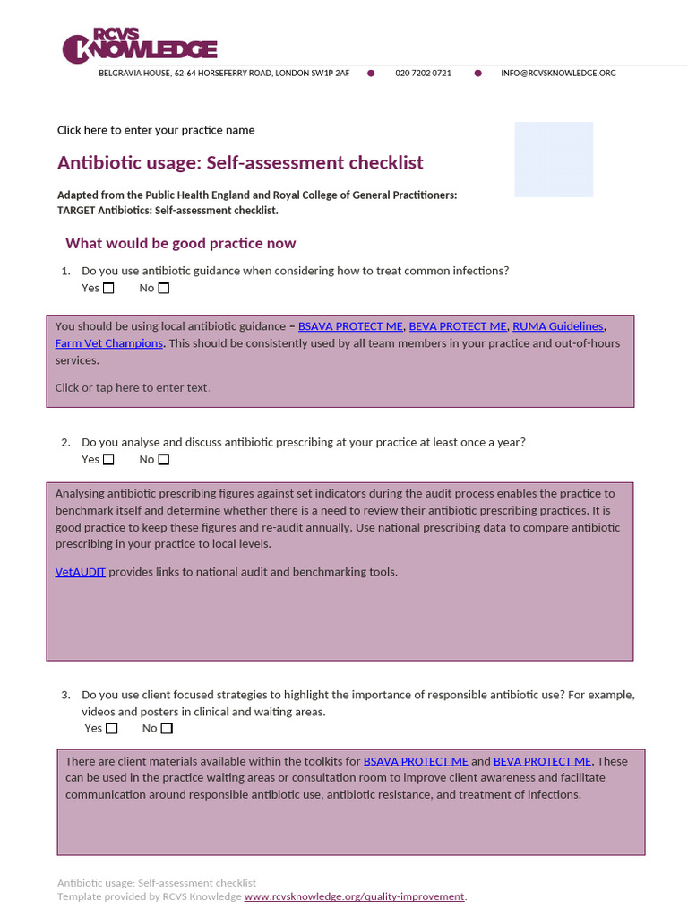Antibiotic Usage Self-Assessment Checklist | PDF | Infection | Clinical ...