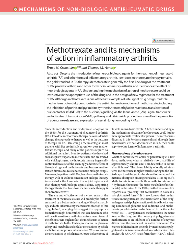 Methotrexate and Its Mechanisms of Action in Inflammatory Arthritis ...